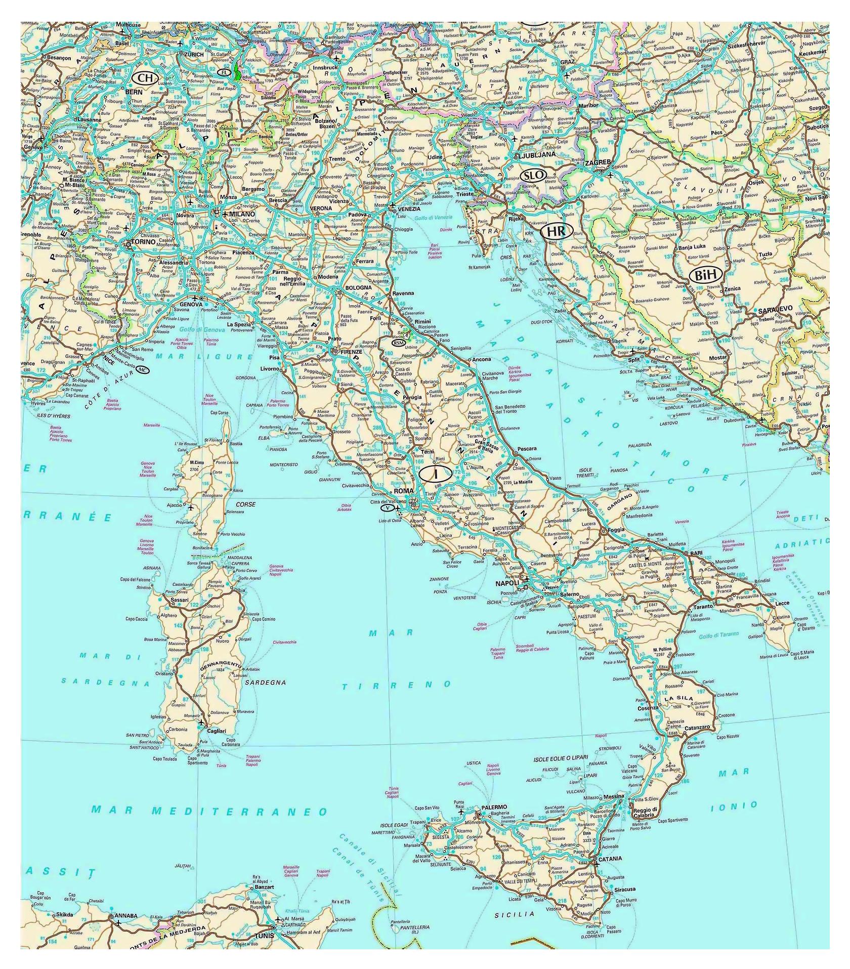 Carte routière de l Italie » Vacances - Guide Voyage